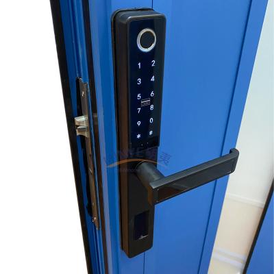 China Blauwe aluminium deur met dubbelgehard glas en elektronische code slot Te koop