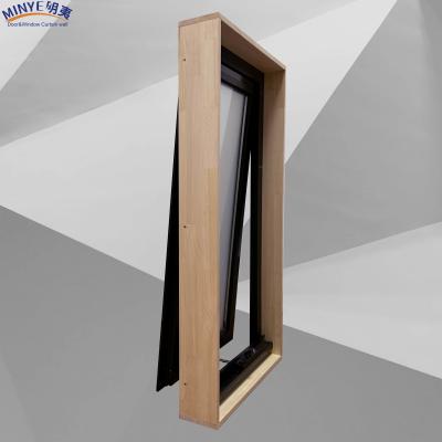 China Aluminium raam thermisch doorbreken luifel venster met dubbel gehard glas en houten subframe Te koop