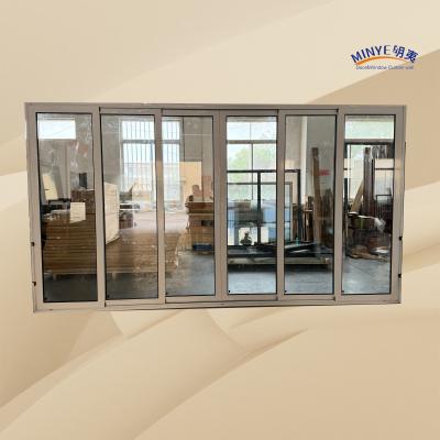China Puerta corredera de aluminio de corte térmico exterior con apilador y vidrio doble templado en venta