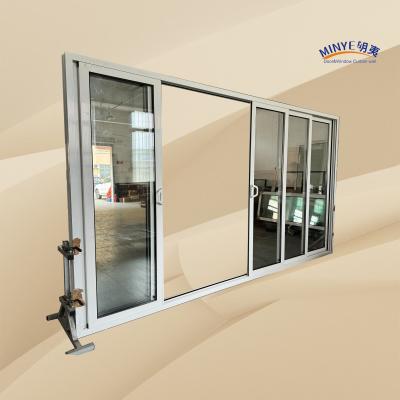 China Buitenwarmtebreuk Aluminium schuifdeur met stapler en dubbelgehard glas Te koop