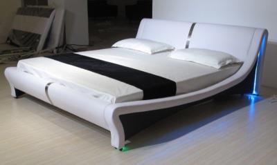 China Carlifornia King Dark Brown Wave-like Shape Upholstered Bed with RGB LED light for sale