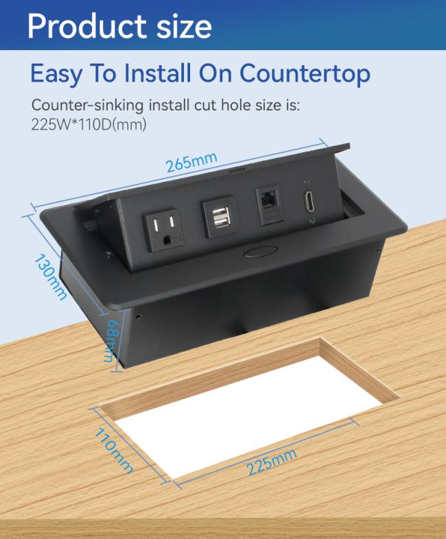 Space Save Pop Up Socket Box close-up of USB charging ports