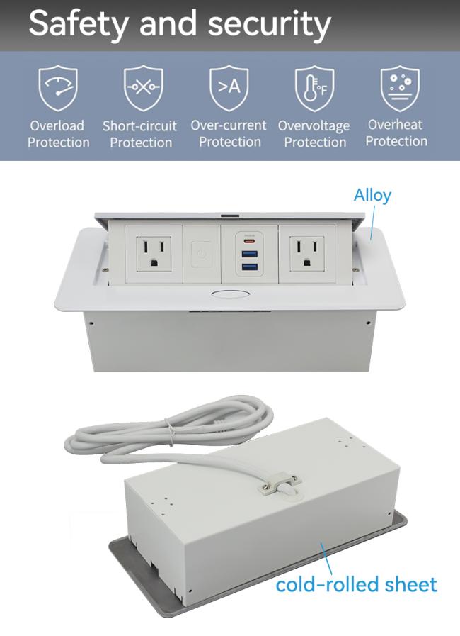 Side view showing recessed design of Compact Desk Mount Power Outlet Box