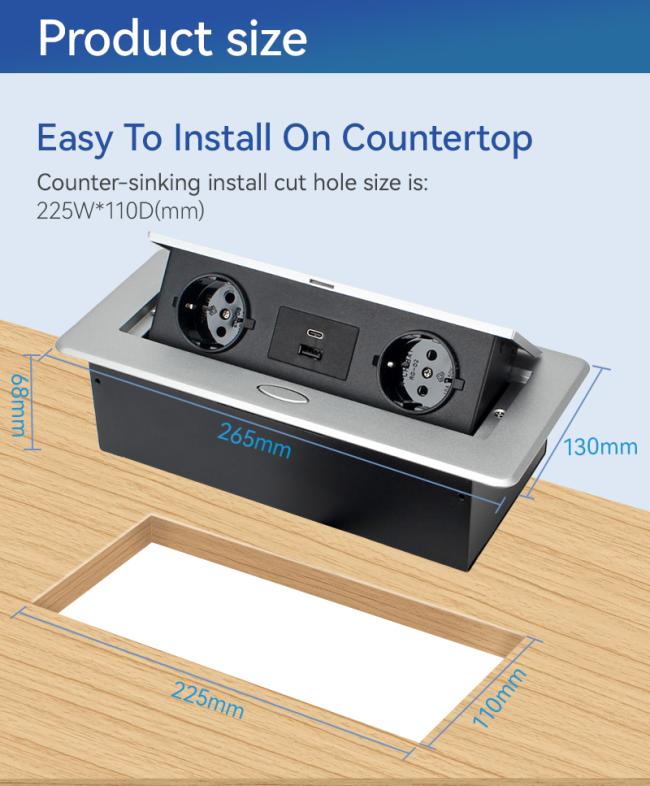 Side view showing recessed design of Modern Pop Up Socket Box