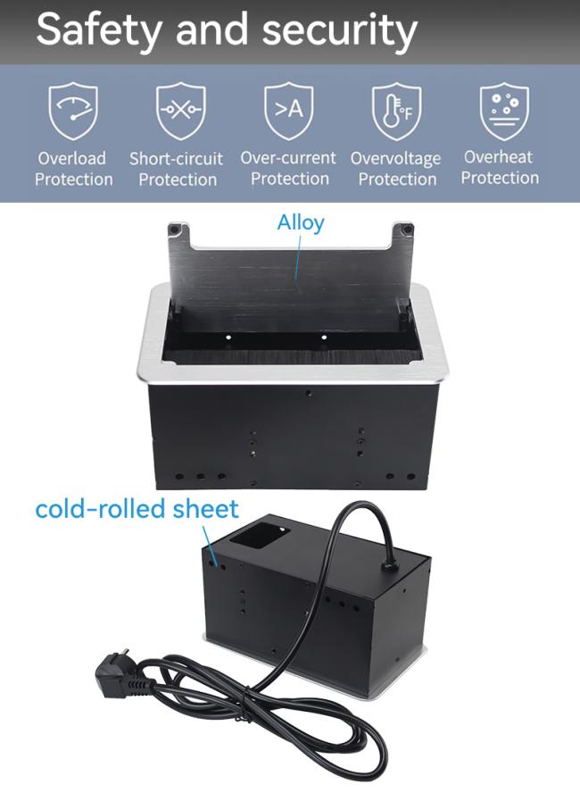 Hidden desktop socket box in closed position showing seamless integration with desktop surface