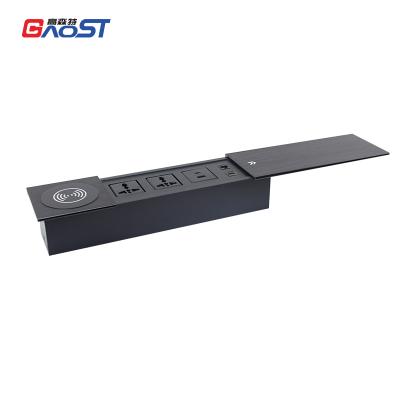 China Sliding Desktop Conference Table Electrical Sockets 15W Qi UKCA Certificated for sale