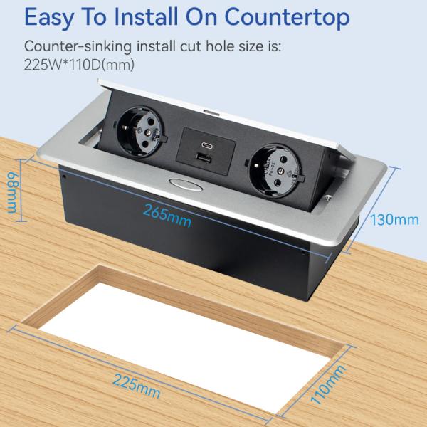 Quality Modern Damped Pop Up Socket Box 20W USB Desk Plug Alloy faceplate for sale