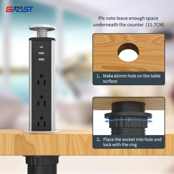 Quality OEM Retractable Socket Outlets Pop Up Plugs Power Strip 125V for sale