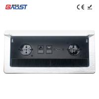 China Flip Up Conference Electrical Socket with 2 Schuko Outlets RJ45 CAT6 HDMI Jack and Aluminum Alloy Faceplate for sale