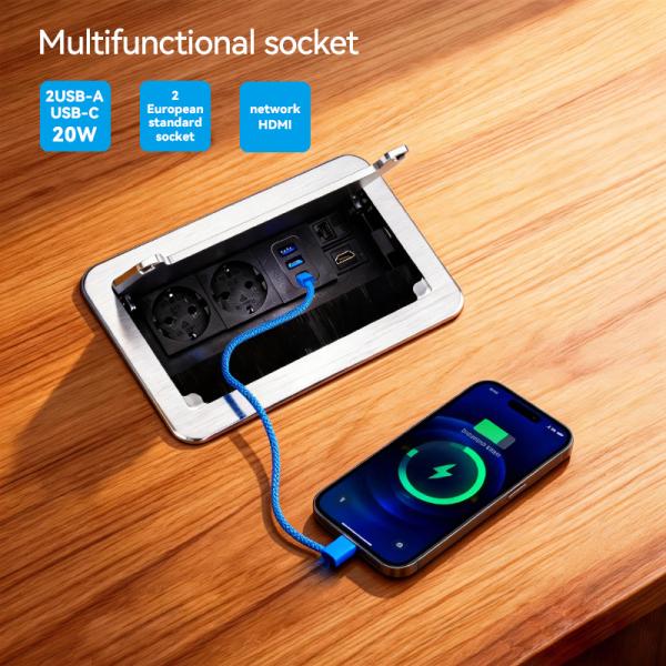 Quality Desktop Embedded Conference Electrical Socket Brushed Alloy RJ45 LAN HDMI for sale