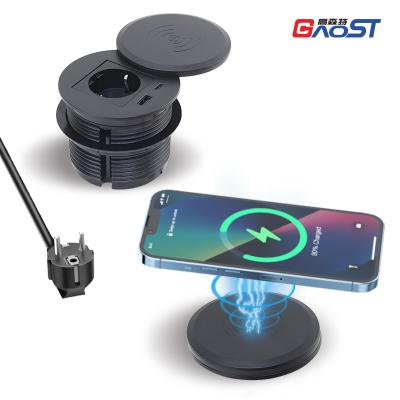 China Multifunctional Desk Power Grommet with 15W Wireless Charging PD 30W USB C Port and Waterproof Type F Plug for sale
