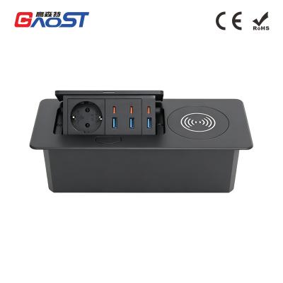 China Pop Up Desk Outlet Power Strip With Type C 30W Fast Charger And 15W Wireless Charging Pad for sale