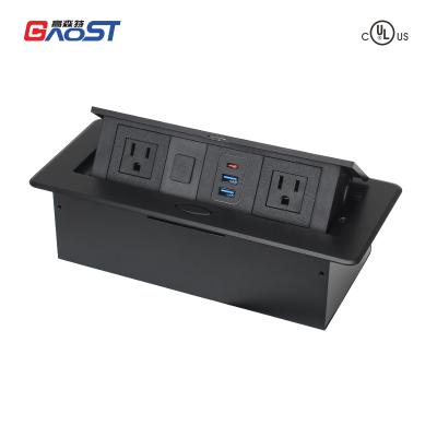 China Compact Desk Mount Power Outlet Box with 20W PD Charge 3 Ports and Damped Spring Structure UL CUL Certificated for sale