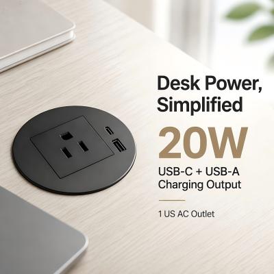 China Table Mounted Power Outlet with QC3.0 USB Fast Charging and 80mm Hole UL Standard Desk Power Grommet for sale