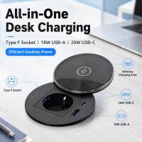 Quality 15W Wireless Charging Desk Grommet with 180° Rotating Glass Cover and PD 30W USB for sale