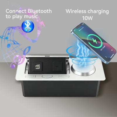 China Recessed Furniture Outlet with 15W Wireless Charging Built-in Hi-Fi Bluetooth Speaker and Pop-up Outlet USB Ports for sale