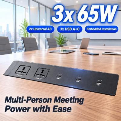 China 65W GaN Recessed Power Strip with 3 USB and Flush Aluminum Socket for Office Furniture for sale