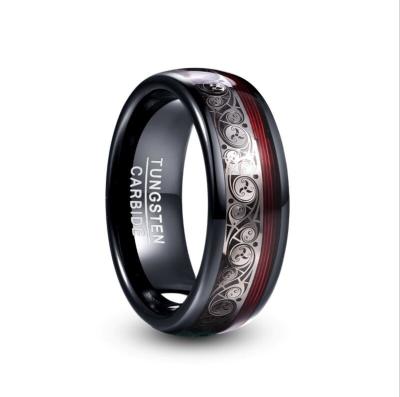 China 2019 NUNCAD 8mm Wide Tungsten Steel Ring Plating Black Inlay Triple Spiral Pattern+Red Guitar String Tungsten Carbide for sale