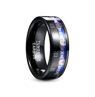 China 2019 NUNCAD 8mm Wide Tungsten Steel Men's Ring Plating Black Claddagh Pattern Engraved Roman Numeral Tungsten Carbide for sale