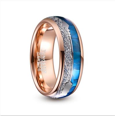 China 2019 Nuncad 8mm Wide Tungsten Carbide Ring Rose Gold Plating Inlaid Blue Shell + Meteorite+Arrow Dome Tungsten Steel for sale