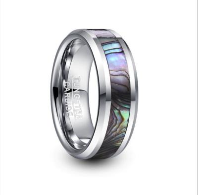 China 2019 NUNCAD 8mm Wide Tungsten Carbide Ring Wedding Band Steel Color Inlaid Abalone Shell Tungsten Steel Ring Men's Ring for sale