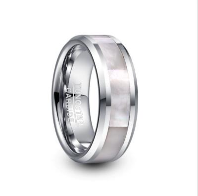 China 2019 NUNCAD 8mm Wide Tungsten Carbide Ring Men's Wedding Ring Steel Color Inlay White Mother-of-pearl Tungsten Steel for sale