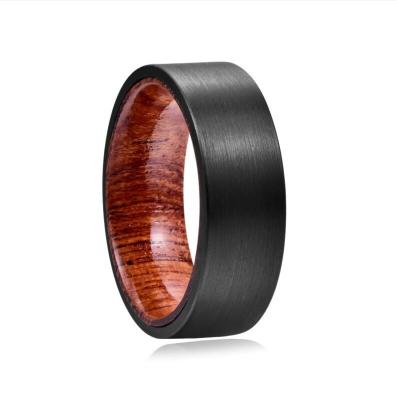 China 2019 8mm Width Tungsten Carbide Ring Black Brushed Surface Wooden Inner Ring Tungsten Steel Wedding Band Men's Ring for sale