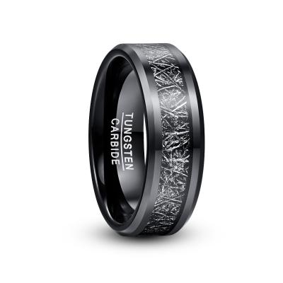 China 2019 8mm Men's Width Tungsten Carbide Ring Electroplated Black Inlaid Black Imitation Vermiculite Wedding Band Tungsten for sale