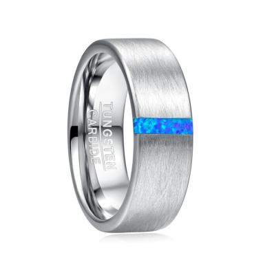 China 2019 Nuncad 8mm Width Men's Ring Wedding Band Engagement Ring Inlaid Blue Opal Surface Brushed Tungsten Carbide Ring for sale