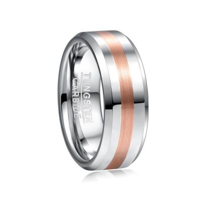 China 2019 Nuncad 8mm Width Men's Ring Wedding Band Engagement Ring Middle Brushed Electric Rose Gold Polished Tungsten for sale
