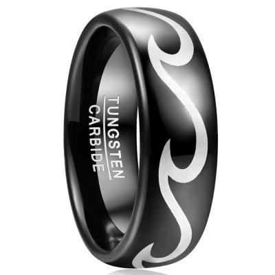 China 2019 Nuncad 8mm Men's Ring Wedding Band Engagement Ring Black Tungsten Steel Ring Laser Wave Pattern Tungsten Carbide for sale