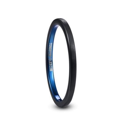 China 2019 NUNCAD 2mm Wide Electroplated Black+blue Surface Brushed Tungsten Steel Men's Ring Wedding Band Tungsten Carbide for sale