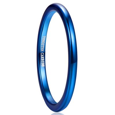China 2019 NUNCAD 2mm Width Blue Fully Polished Tungsten Carbide Ring Wedding Band Promise Anel Masculino Tungsten Steel Ring for sale