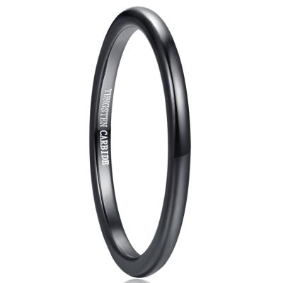 China 2019 Nuncad 2mm Width Tungsten Carbide Ring Wedding Band Promise Anel Masculino Black Fully Polished Tungsten Steel Ring for sale