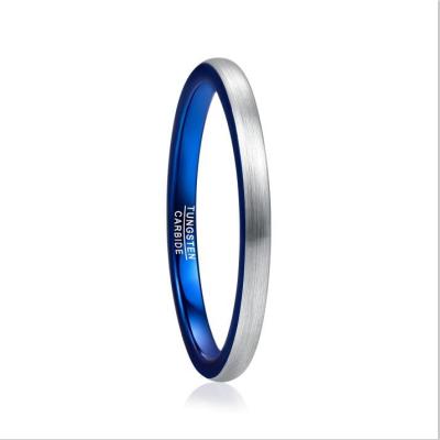 China 2019 Nuncad 2mm Width Women's Ring Wedding Band Engagement Ring Surface Brushed Inner Ring Plated Blue Tungsten Carbide for sale