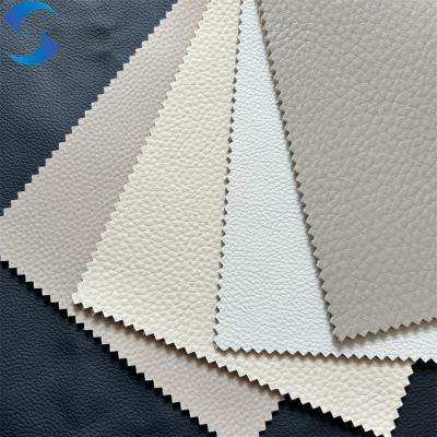 China Anti Scratch Beige EPU Faux Leather Eco Litchi Embossed Artificial Leather Fabric Waterproof Roll For Car Seat Fabric for sale