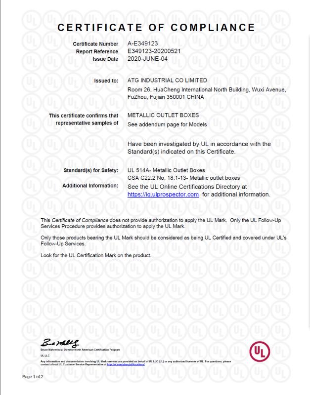 UL FOR STEEL BOX - Hangzhou lianli electrical co,. ltd.