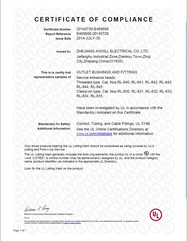 UL FOR ENTRANCE CAP - Hangzhou lianli electrical co,. ltd.