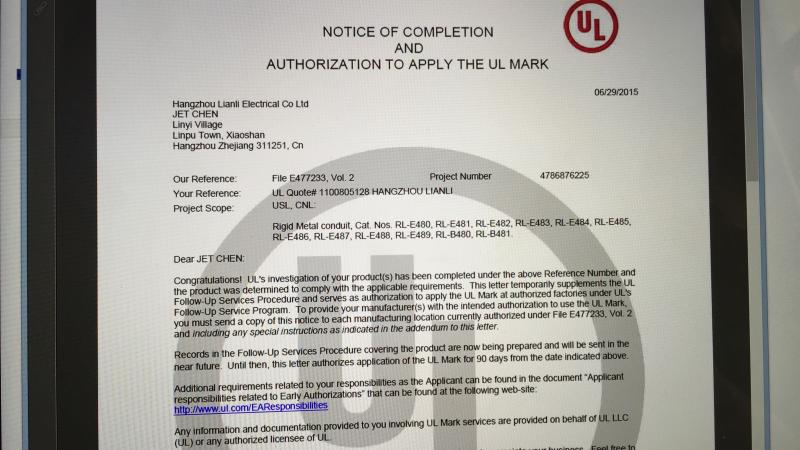 UL RIGID CONDUIT - Hangzhou lianli electrical co,. ltd.