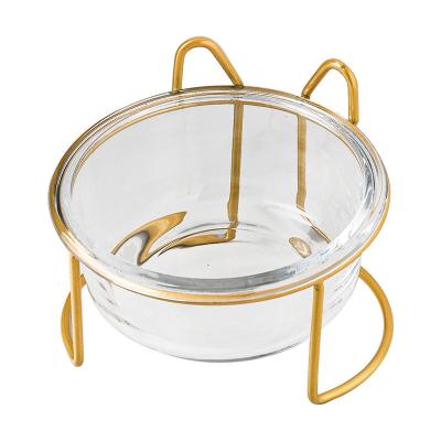 China Elevated Pet Glass Cat Bowls Double For Protecting Pet Spine for sale