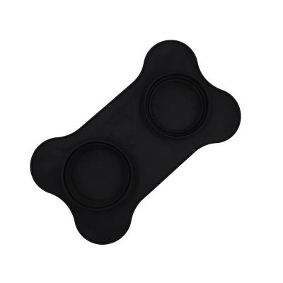 China Portable Silicone Collapsible Double Dog Bowl Tray For Feeding for sale