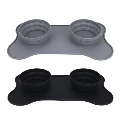 China Portable Silicone Collapsible Double Dog Bowl Tray For Feeding for sale