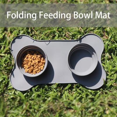 China Portable Silicone Collapsible Double Dog Bowl Tray For Feeding for sale