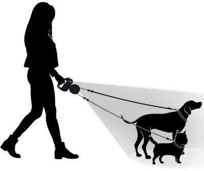 Cina Doppio cavo allungabile del cane con i cavi riflettenti per grigio nero di sicurezza in vendita