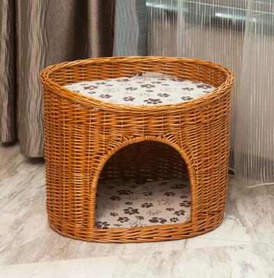 China Rattan Furniture Kennel Two Level Wicker Cat House With Cushion Original Color for sale
