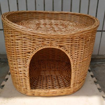 China Rattan Furniture Kennel Two Level Wicker Cat House With Cushion Original Color for sale