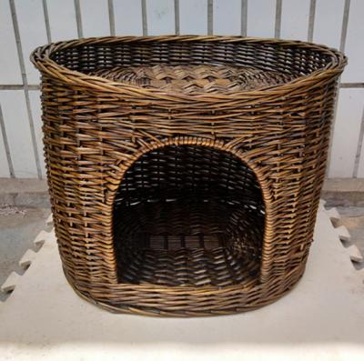 China Rattan Furniture Kennel Two Level Wicker Cat House With Cushion Original Color for sale