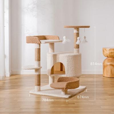 China Teddy Fleece Tall Cat Climbing Tree ModernWood Large Cat Climbing Frame for sale