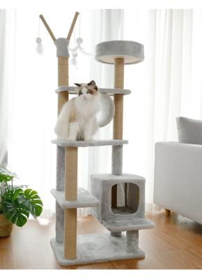 China Gray Short Plush And Sisal Cat Tower Large Cat Tree alta para el resto en venta