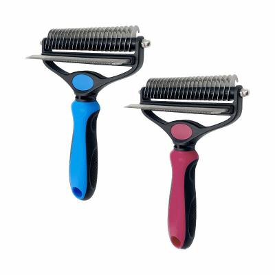 Cina Pet 2-in-1 Detangling Grooming Comb Cat Hair Cleaner Rimozione denso dente cane rastrello spazzola in vendita